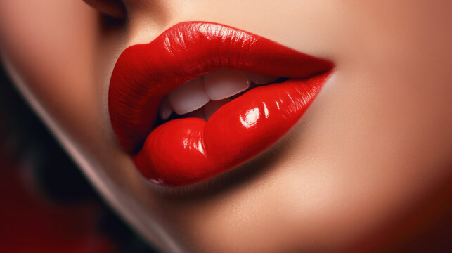 Bright Red Lipstick Close Up