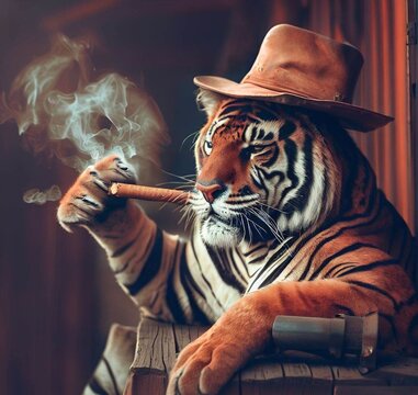 Tiger Smoking Weed