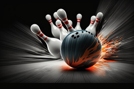 Bowling Ball Hitting Pins Strike
