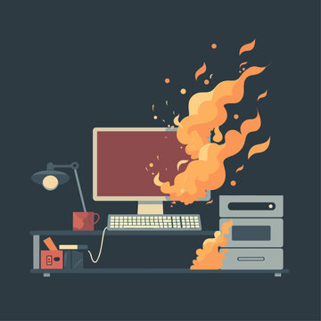 Computer On Fire Clipart