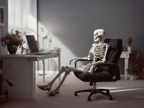 Skeleton Sitting Behind Desk