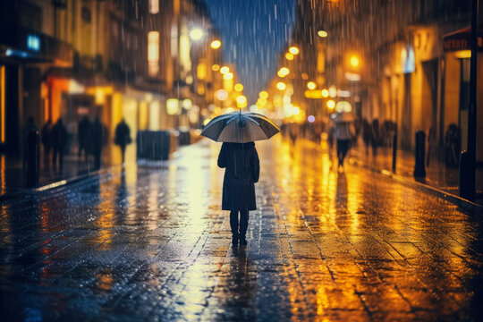 Walking In Rain At Night