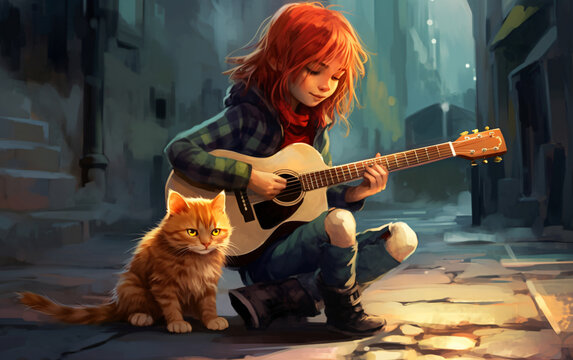 Anime Girl With Acoustic Guitar