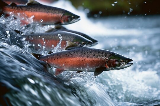 Salmon Swimming In River