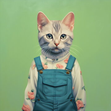 Standing Cat In Overalls