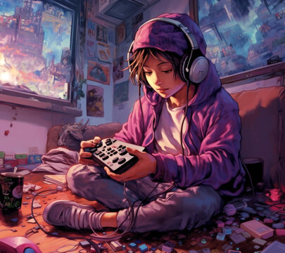 Anime Boy Playing Video Games