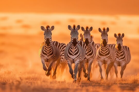Zebras Running In A Herd