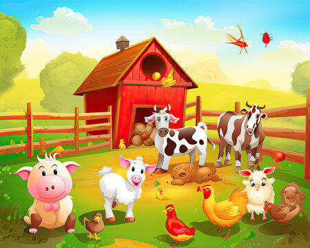 Cartoon Barnyard Scene