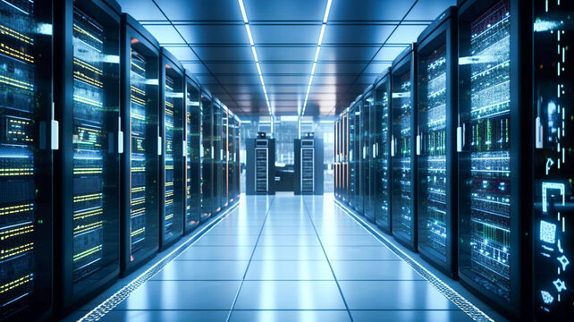 Fototapeta: AI Elegance Unveiled Inside the Advanced Data Center ... Fototapeta: AI Elegance Unveiled Inside the Advanced Data Center ...