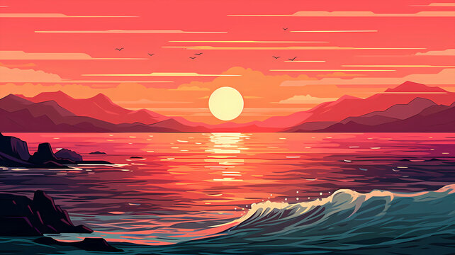 Cartoon Sunset Background 4,800+ Cartoon Of Orange Sunset Stock