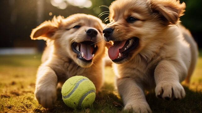 Two Cute Puppies Playing