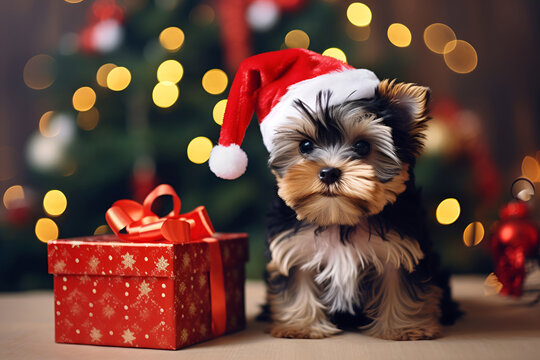 Yorkie Puppies Christmas Wallpaper