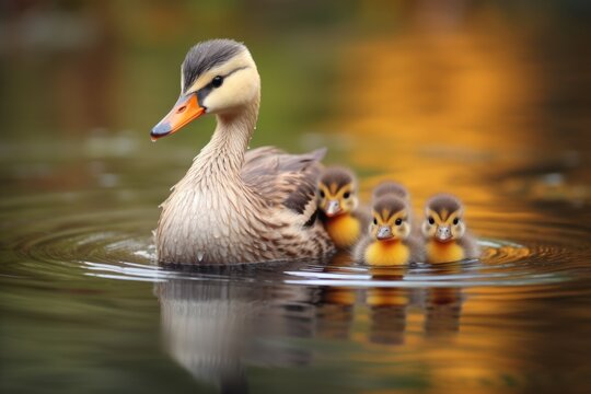 Cute Baby Ducks Following Mother