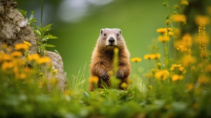 standing portrait capturing the essence of a groundhog in its natural ...