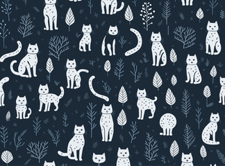 Sewing fabric with animal, cartoon, vector, cat, set, illustration ...
