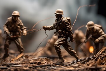 Miniature Army Soldier Figurine in Battle Scene from Pikwizard