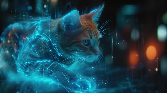 Tabby Cat With Futuristic Digital Interface Overlays Near Window - Free ...