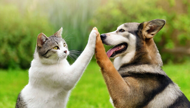 High Five Dog And Cat