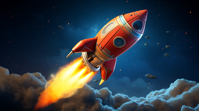 Cartoon Rocket Ship In Space