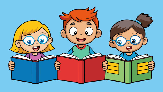 Kids Reading Books Clip Art