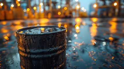 stacked oil drums with crude petroleum in a dark storage area
