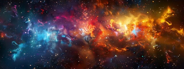 Colorful explosion in space, big bang panoramic wallpaper