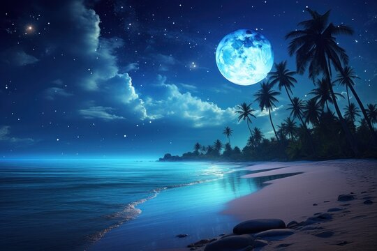 Full Moon At Night Pacific Beach
