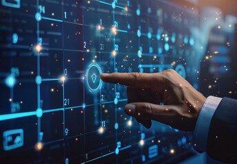 An image displaying a hand interacting with a modern digital interface ...