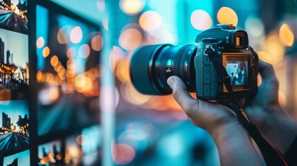 Visual technologies. camera in hands for capturing compelling photos ...