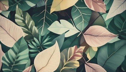 abstract nature art leaf collage shape seamless pattern trendy ...