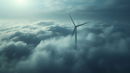 Photo realistic windmill icon with clouds representing the impact of ...