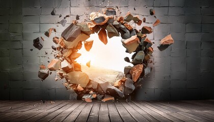 exploding wall with free area on center for any object or background ...