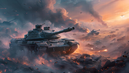Tanks game background , fighter tank at battlefield fighting, shoot ...