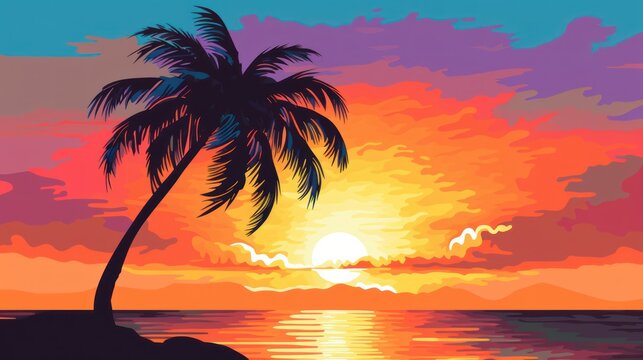 Beautiful Sunset On The Beach Drawing