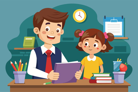 Student Helping Teacher Cartoon