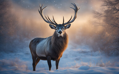 Noble stag in a snowy scene
