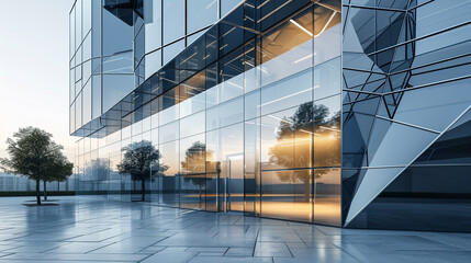 Geometric Glass Facade A modern architectural facade with geometrically ...