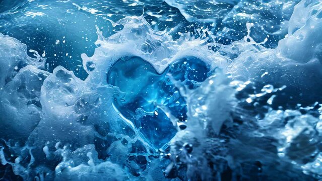 blue heart made of water and sea foam in the style of love and romance romantic emotion poster