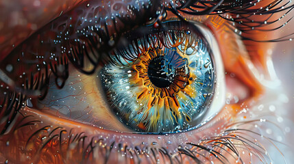 Hyperrealistic close-up of an eye, intricate iris patterns, sharp focus ...