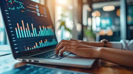 Close up of professional business man hand typing financial report by ...