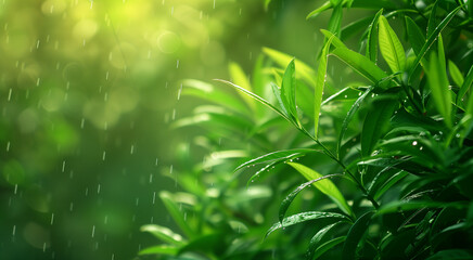 Close-Up of Green Plant in Garden During Rainfall from Pikwizard