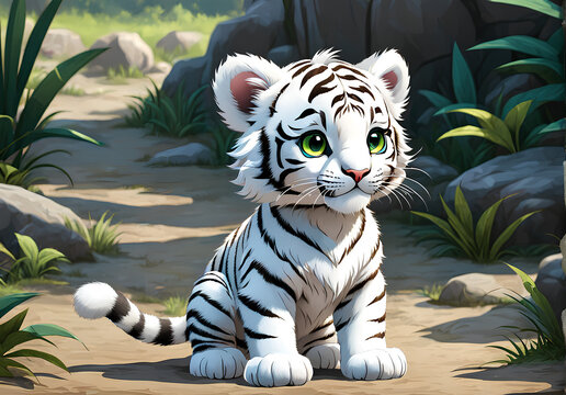 Cute White Tiger Cartoon