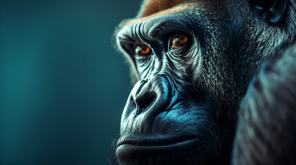 Closeup of calm monkey or gorilla face