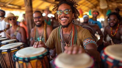 Two Musicians Playing Bongos and Tambourine with Green Screen ...