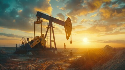 an oil drilling machine working with an excavator helping to dig with ...
