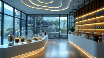 Interior tea room water bar operating table, reception function ...