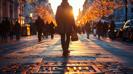 Close up of man's feet walk on pedestrian crossing on a busy day in the ...