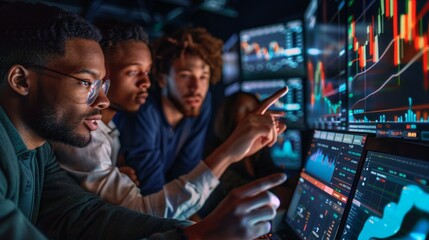 Multiple individuals gathered around a computer screen, all focused on ...