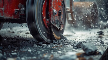 Close-up of Blue Train Wheel Spokes in Motion from Pikwizard