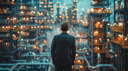 Detailed 4K photo of an engineer in a suit standing with his back to ...